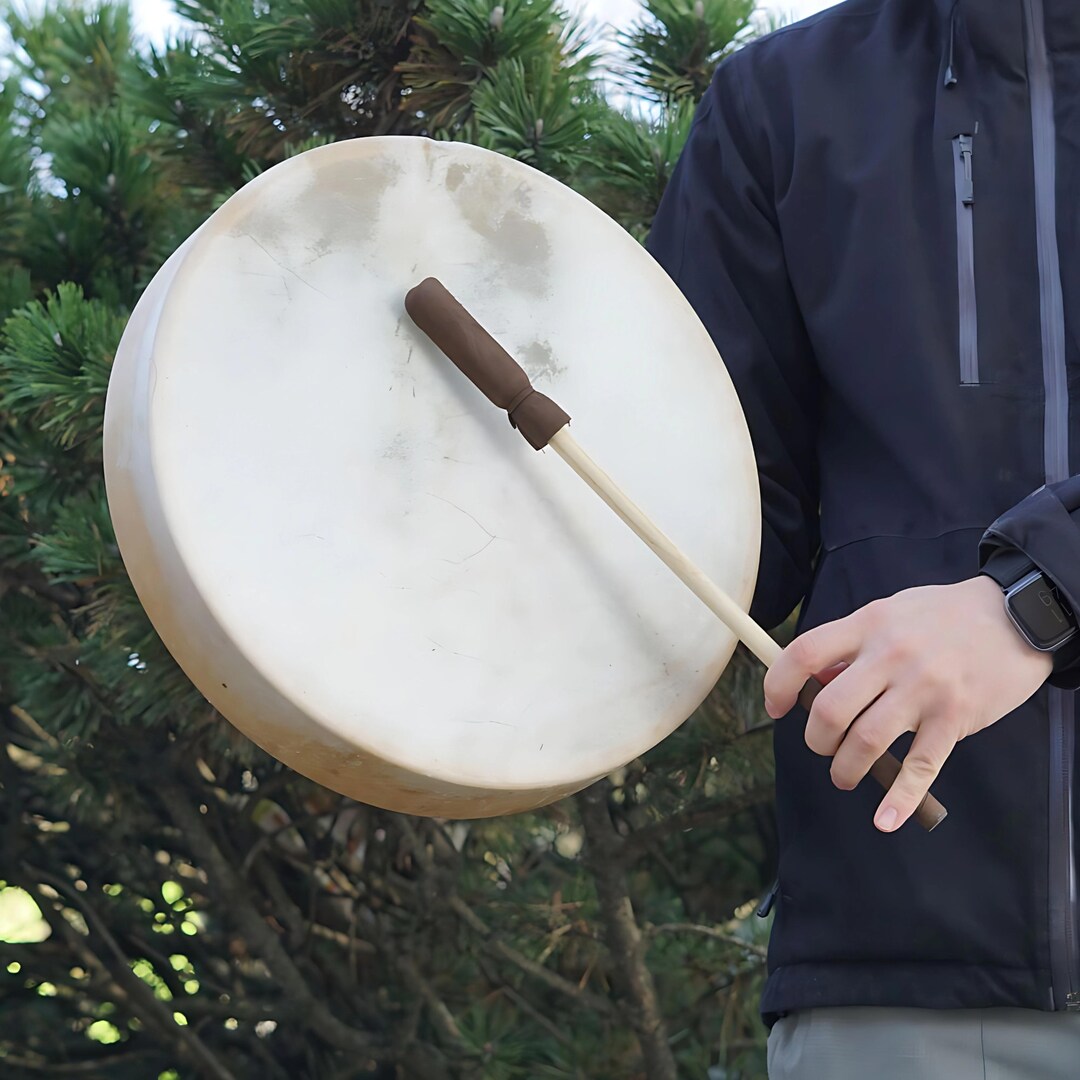 15" Multicultural Frame/hand Drum With Beater, Natural Goat Skin, Wood ...
