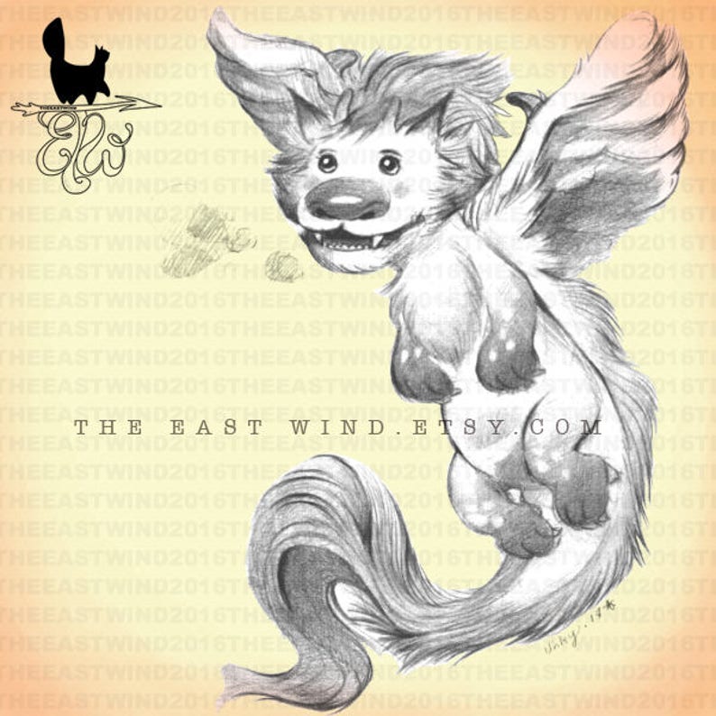 Organic Sketch Digital Stamp- 'fluffy' the Fluff Dragon -300dpi JPG/PNG ...