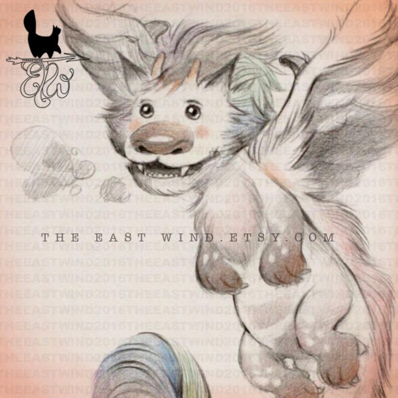 Organic Sketch Digital Stamp- 'fluffy' the Fluff Dragon -300dpi JPG/PNG ...