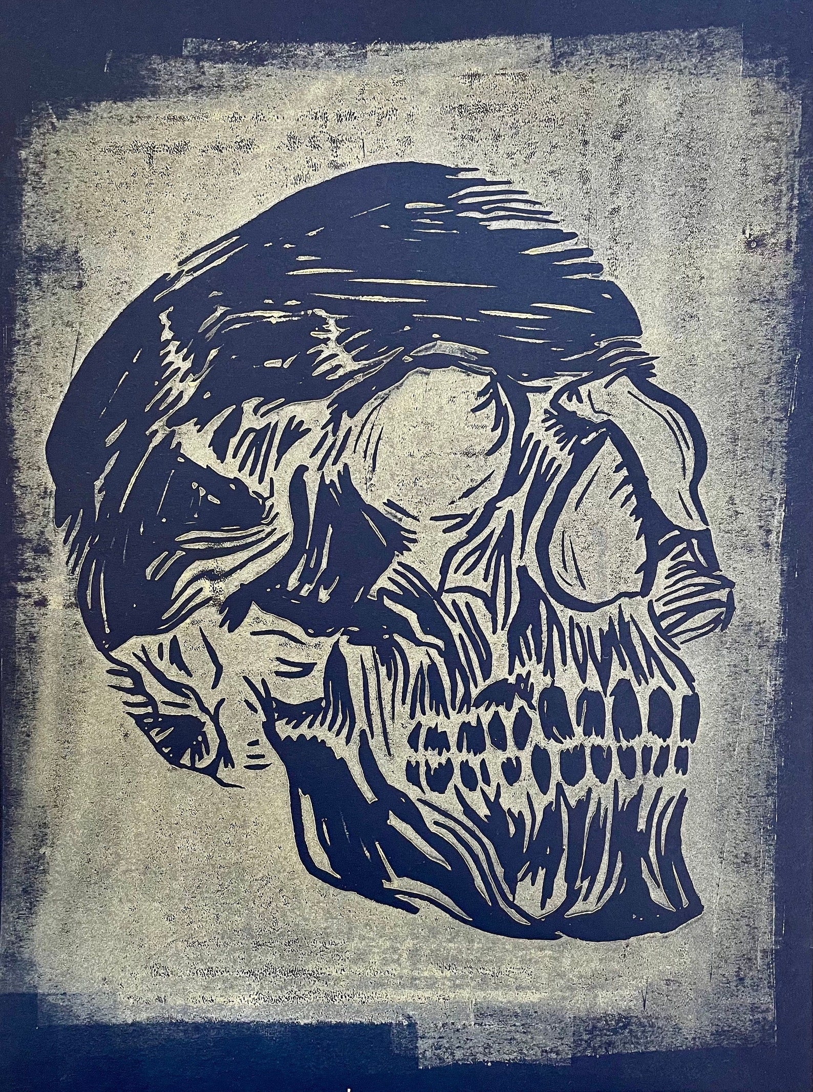 Golden Skull Linocut, Block-print Original Artwork Great for Halloween ...