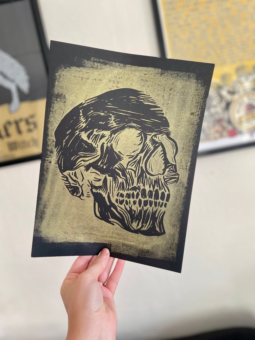 Golden Skull | Linocut, Block-print | Original Artwork | Great for ...