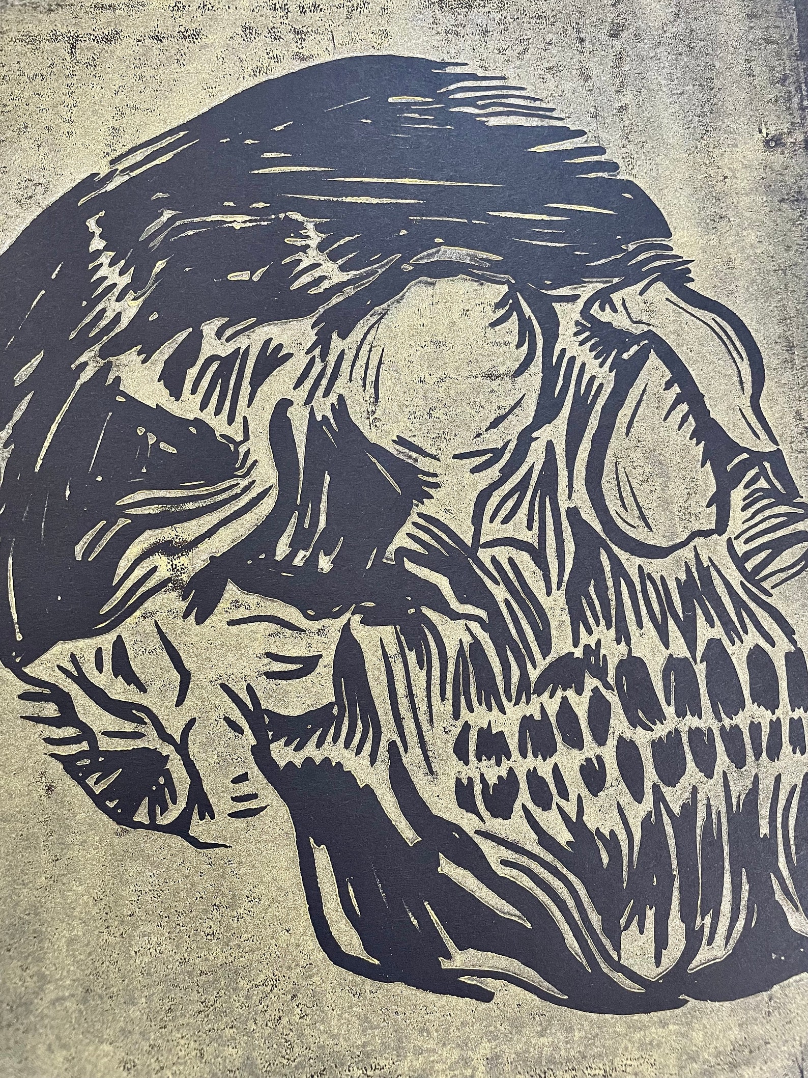 Golden Skull Linocut, Block-print Original Artwork Great for Halloween ...