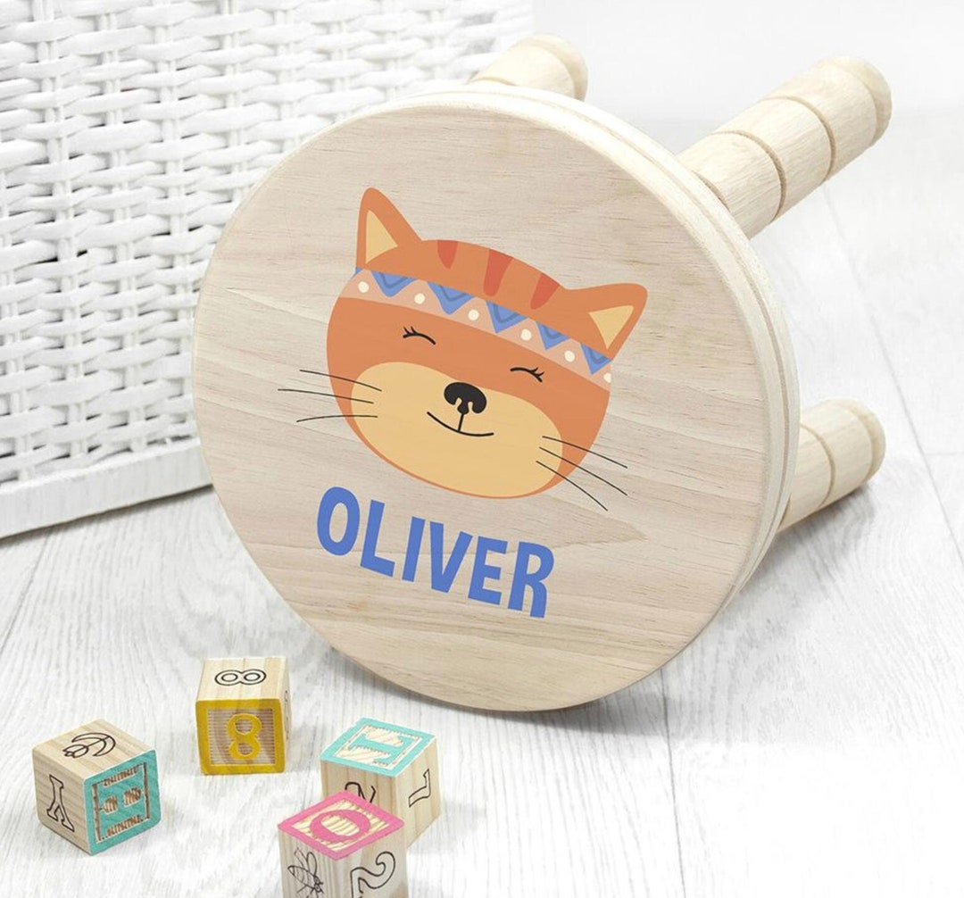 Personalised Childs Wood Stool- Childs Birthday Stool- Personalised ...