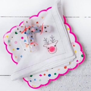 Christmas Embroidered Napkins - Christmas Tableware- Reindeer - Silver ...