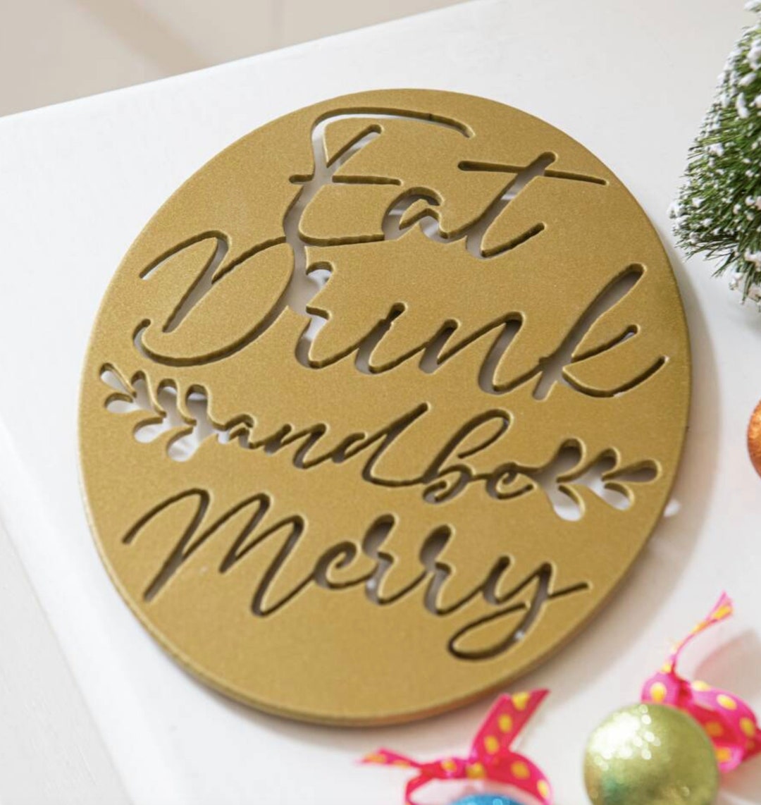 Handmade Gold Iron Christmas Trivet: Eat Drink & Be Merry - Etsy