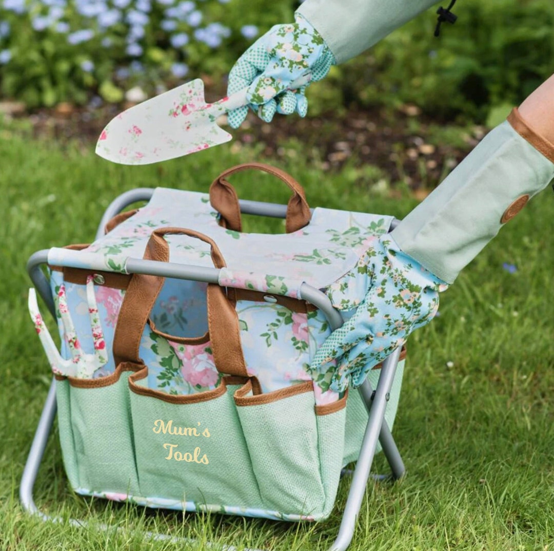 Personalized Floral Garden Tool Stool: Folding Garden Storage - Etsy