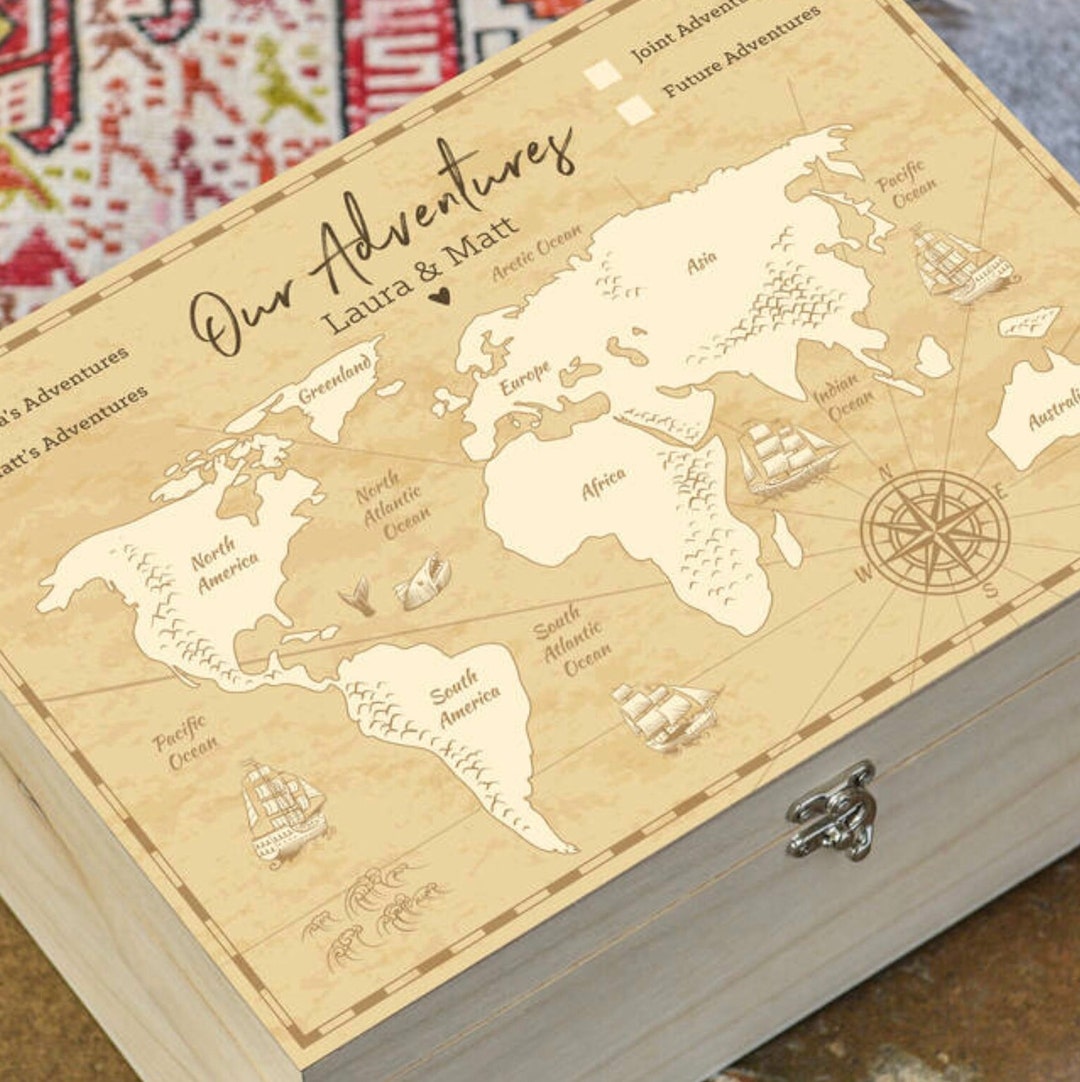 Personalised Travel Keepsake Storage Box -gift for Them - Wooden ...