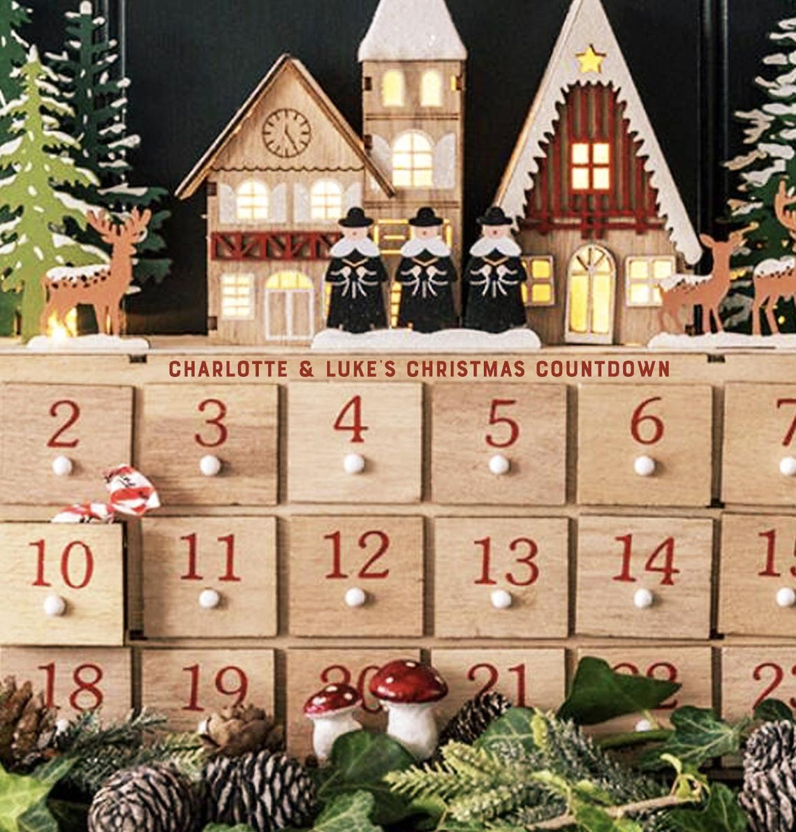 Personalized Wooden Light-up Advent Calendar: Festive Winter Scene ...