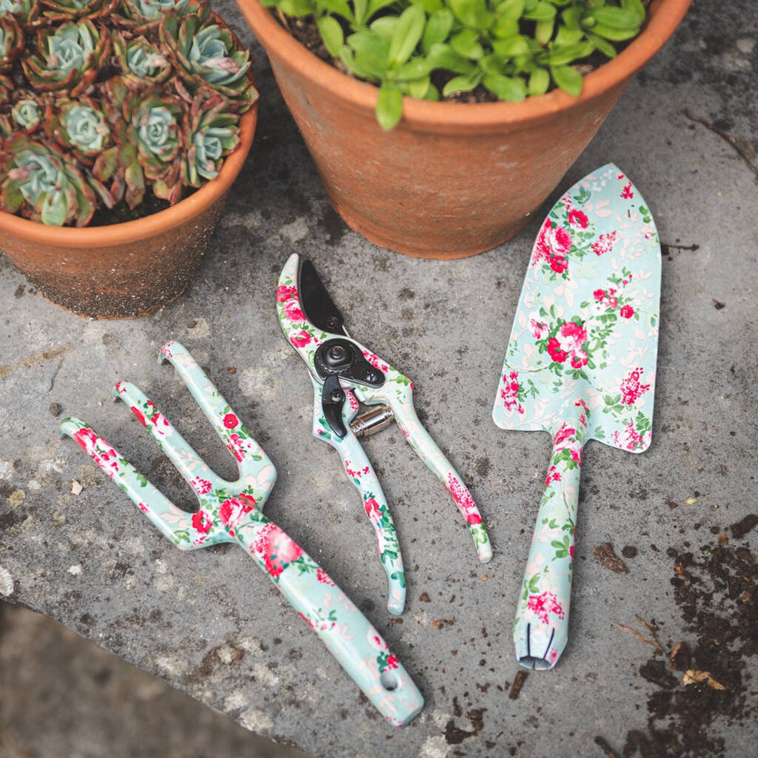 Floral Garden Tool Set: Painted Metal Trowel & Pruner - Etsy