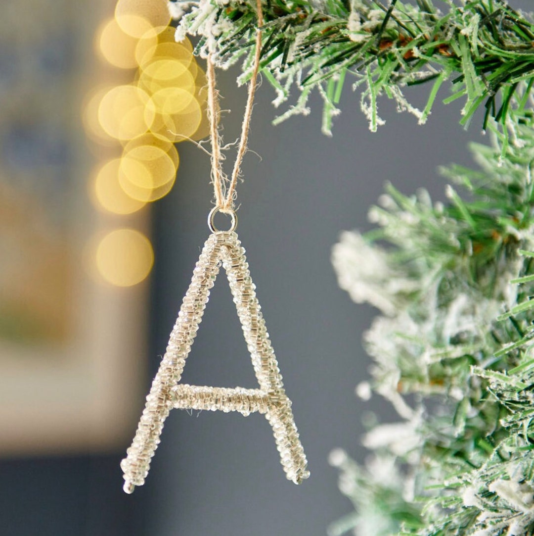 Personalised Hand Beaded Sparkly Silver Letter Decorations - Monogram ...