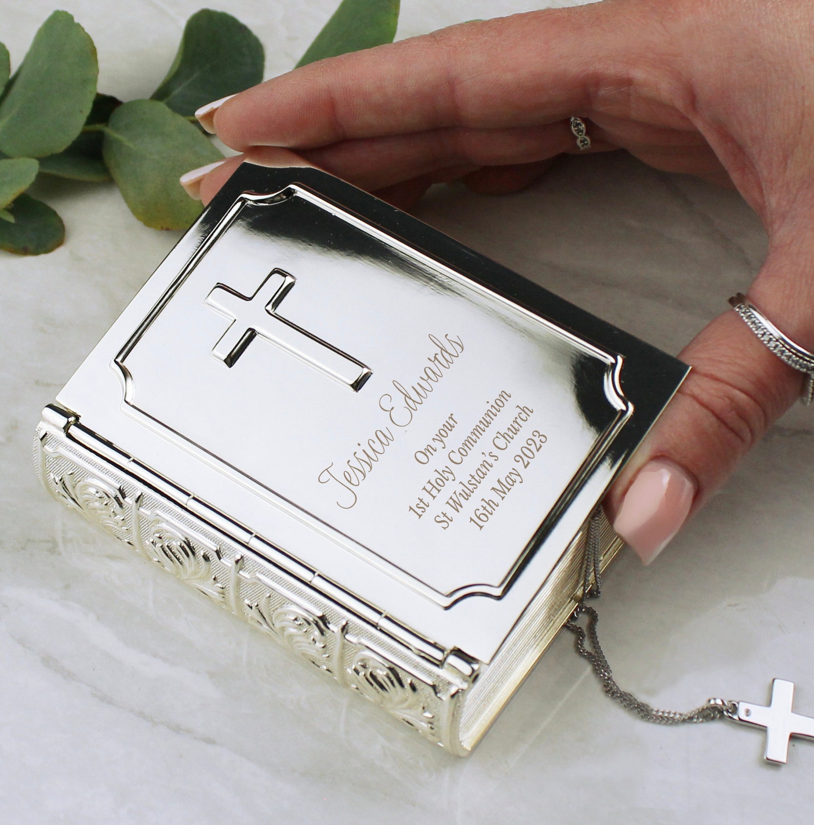 Personalized Silver Bible Keepsake Box With Rosary Beads - Etsy
