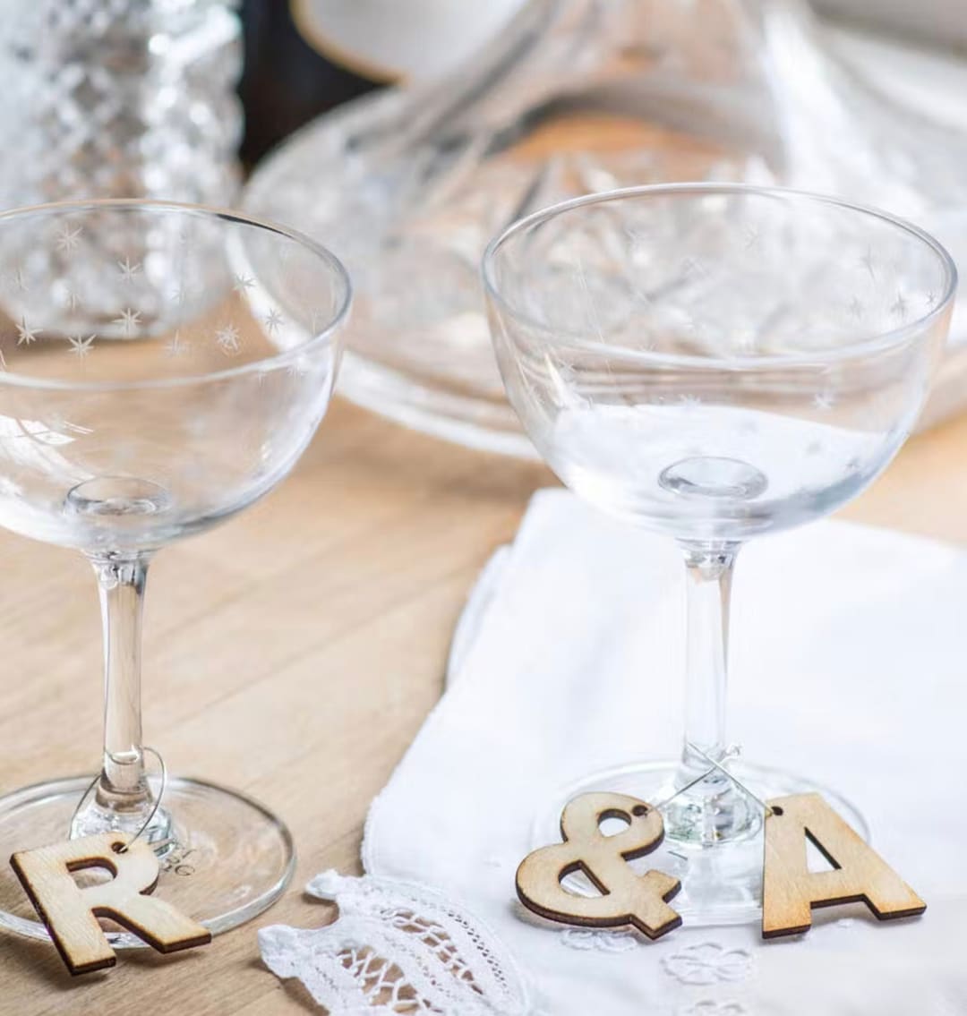 Personalised Wooden Letter Glass Charm - Wedding Table Decorations ...