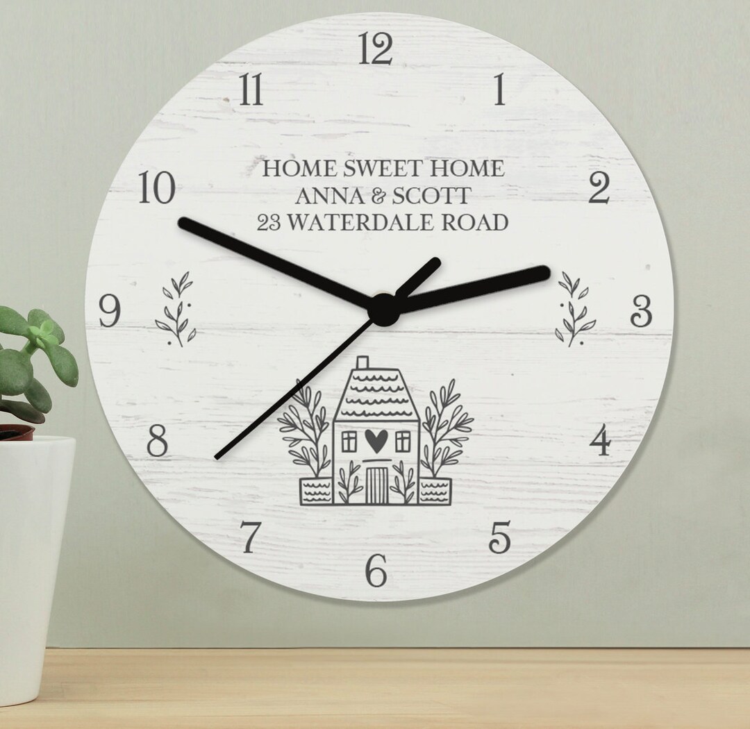 Personalized Home Sweet Home Clock – Rustic Wood Effect, New Home Gift ...