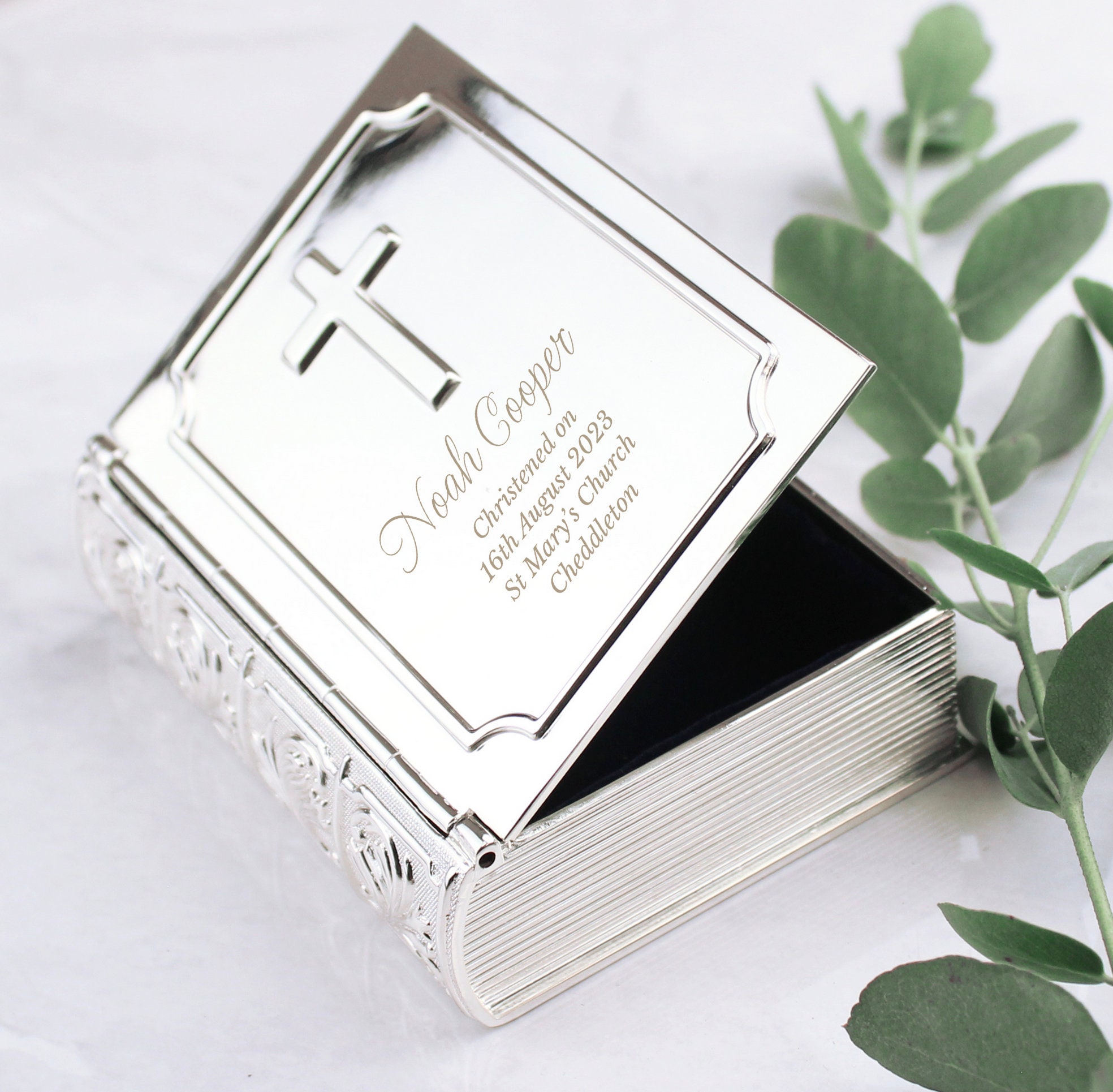 Personalized Silver Bible Keepsake Box With Rosary Beads - Etsy