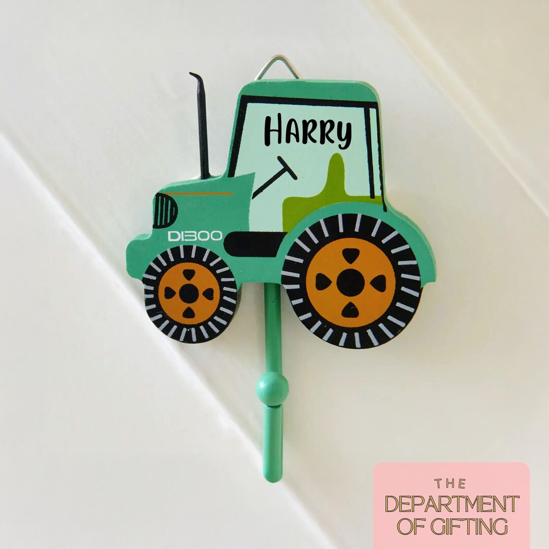 Personalized Tractor Coat Hook: Turquoise Wood & Metal, Kids Nursery ...