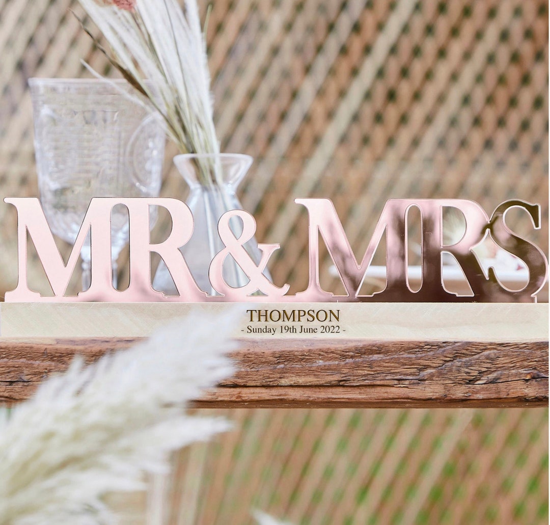 Rose Gold Acrylic Mr and Mrs Sign- Typography Decoration- WEDDING ...