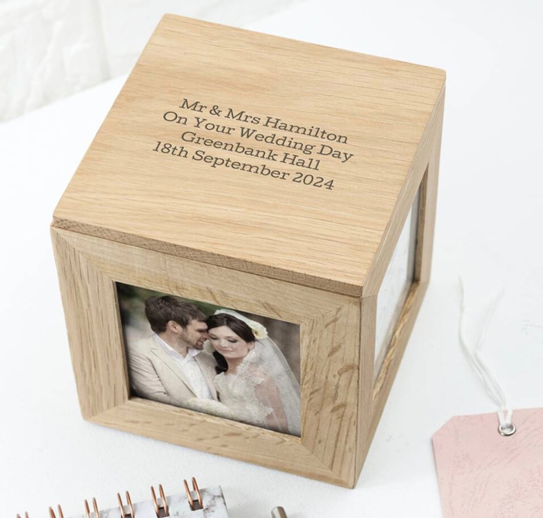 Personalised Oak Photo Cube Keepsake Box, Keepsake, Wood Anniversary Gift, Christening, Wooden ...