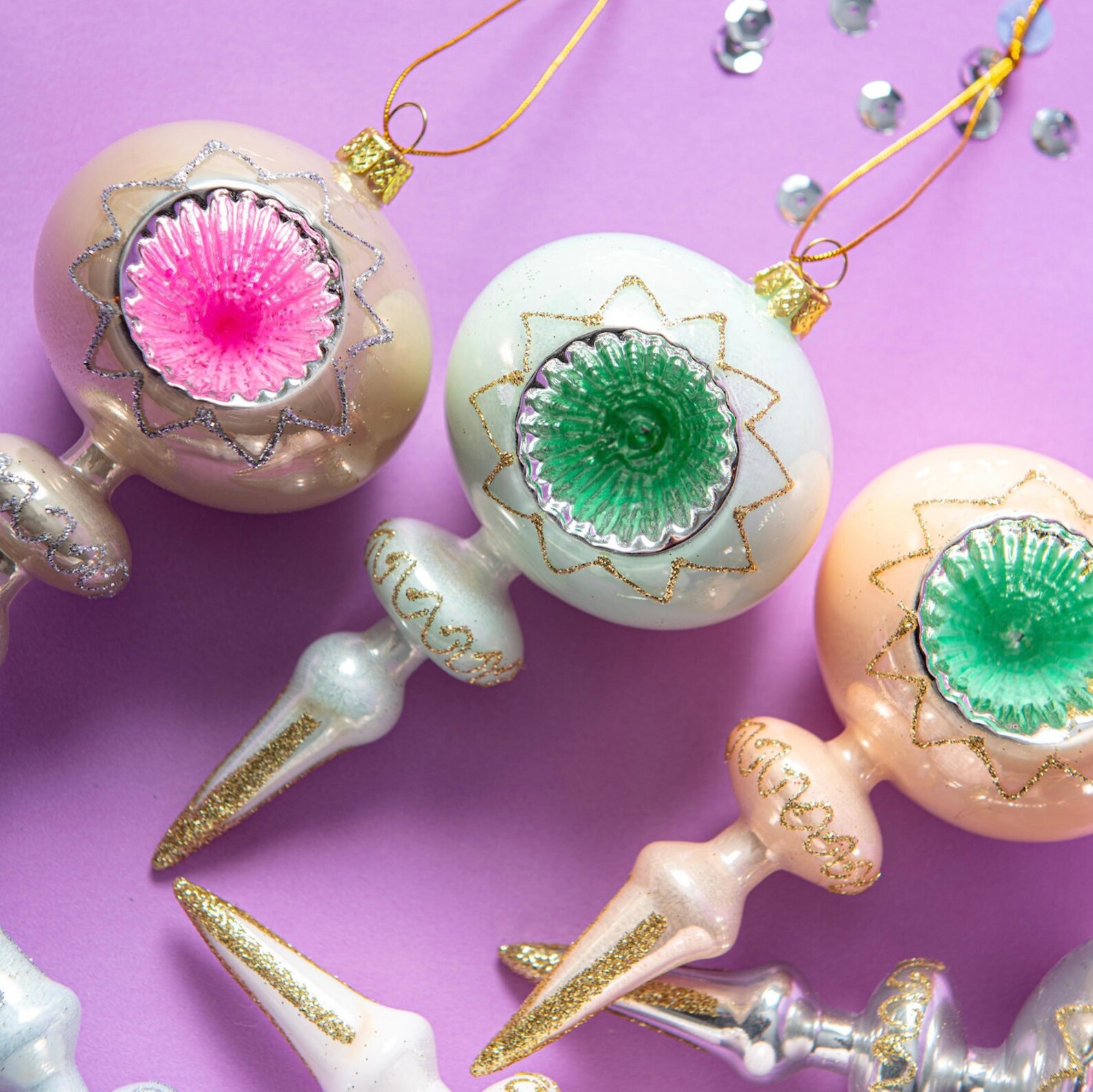 Retro Sherbet Christmas Baubles: Hand-painted Eco Glitter Decor - Etsy