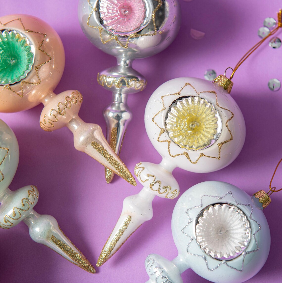 Retro Sherbet Christmas Baubles: Hand-painted Eco Glitter Decor - Etsy