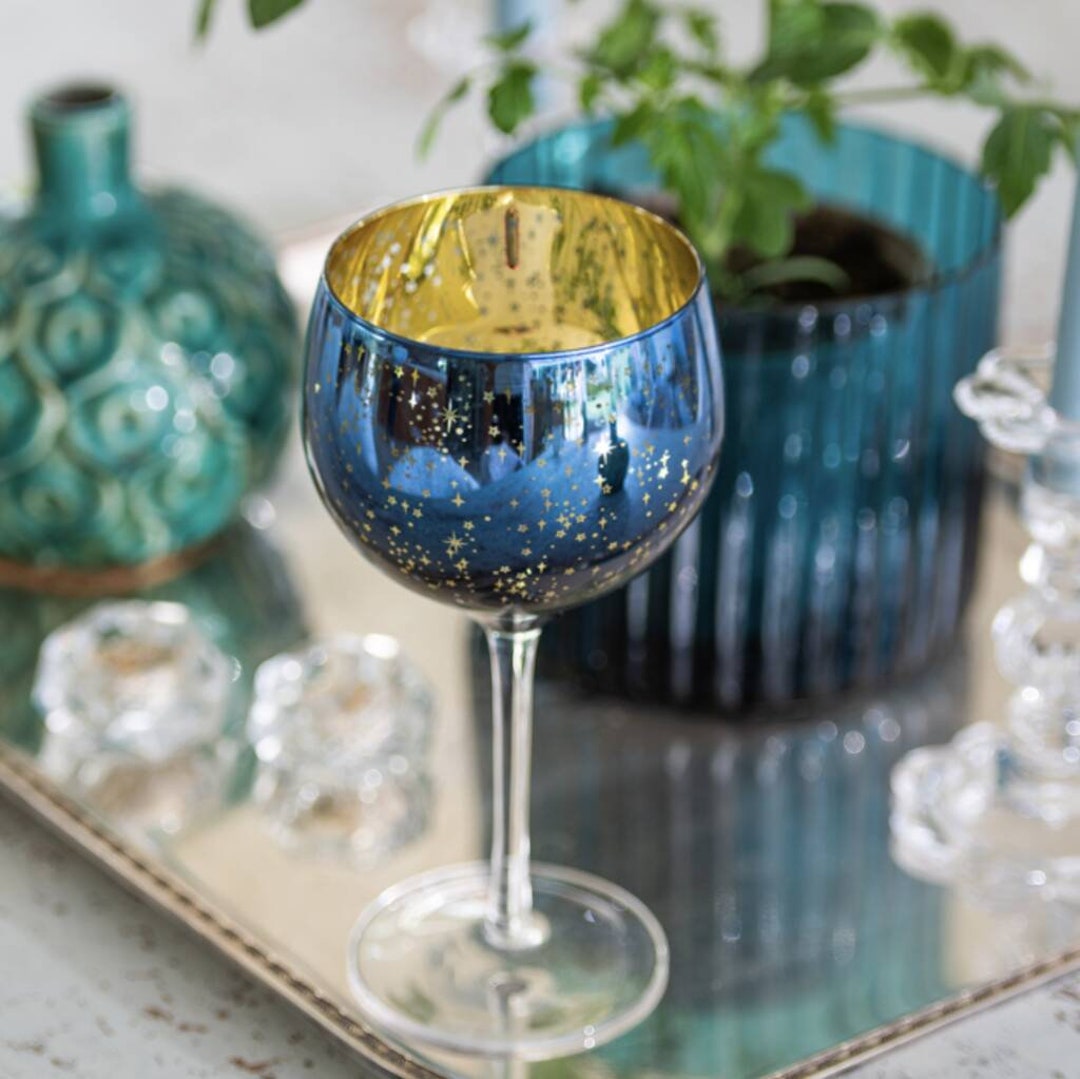 Hand Crafted Blue Star Design Gin Glass-cocktail Glass,celebration ...