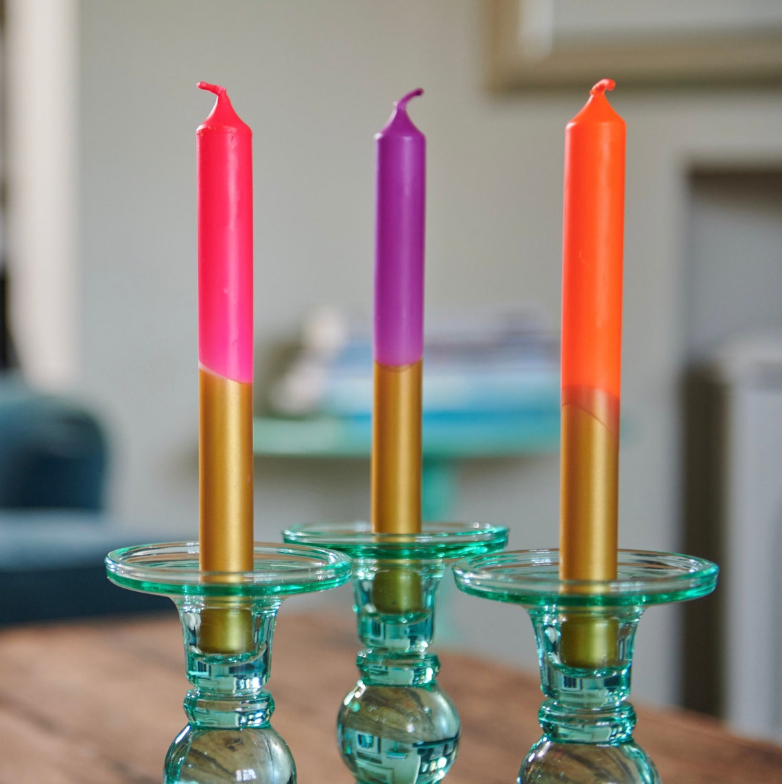 Neon Gold Stunning Candles ombre Dinner Candles Hand Made - Etsy