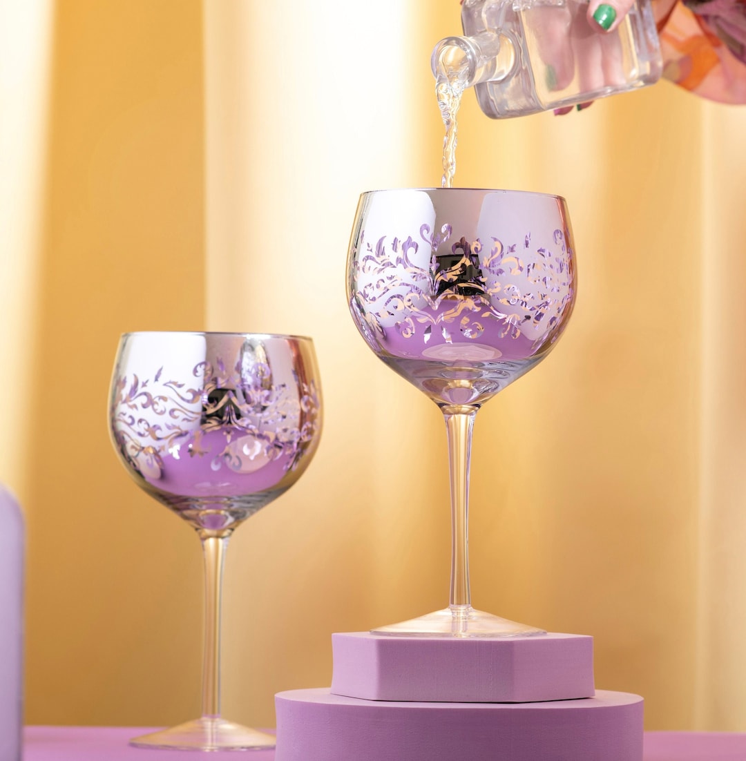 Mouth Blown Lilac Filigree Electroplated Gin Glasses-handmade Cocktail ...