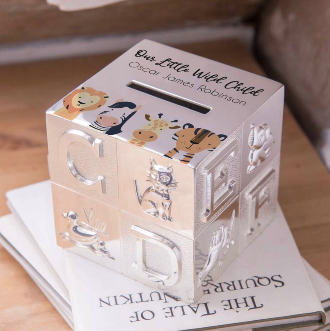 Personalized Silver Plated ABC Safari Money Box: Christening Gift - Etsy