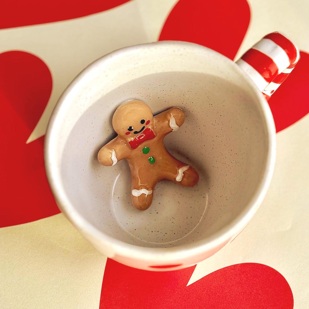 Hidden Gingerbread Man Mug -hand Painted - Ceramic Mug - Red Spots ...