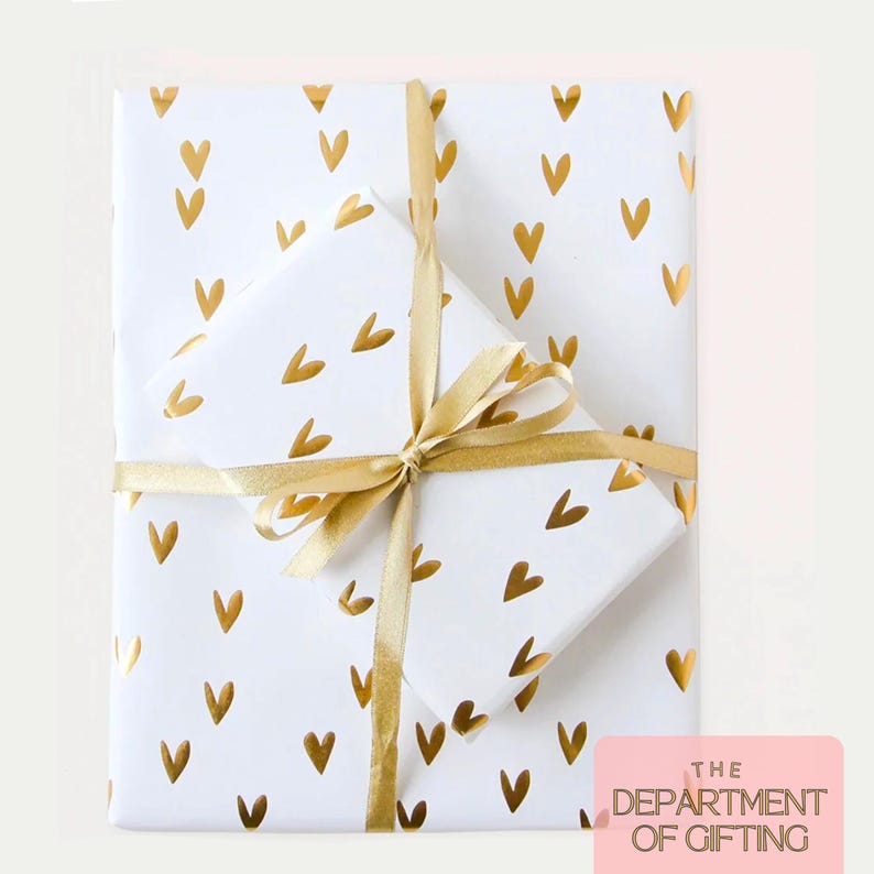 Gold Heart Embossed Gift Wrap: Luxury FSC Certified Paper- Matching ...