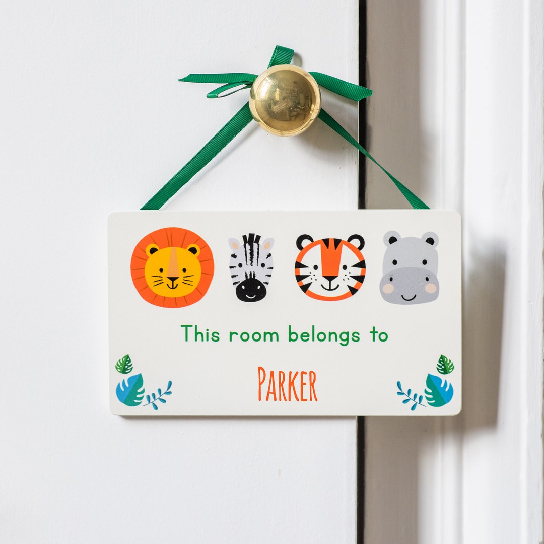 Personalised Wild Animal Door Hanger - Childs Room Door Hanger - Safari ...