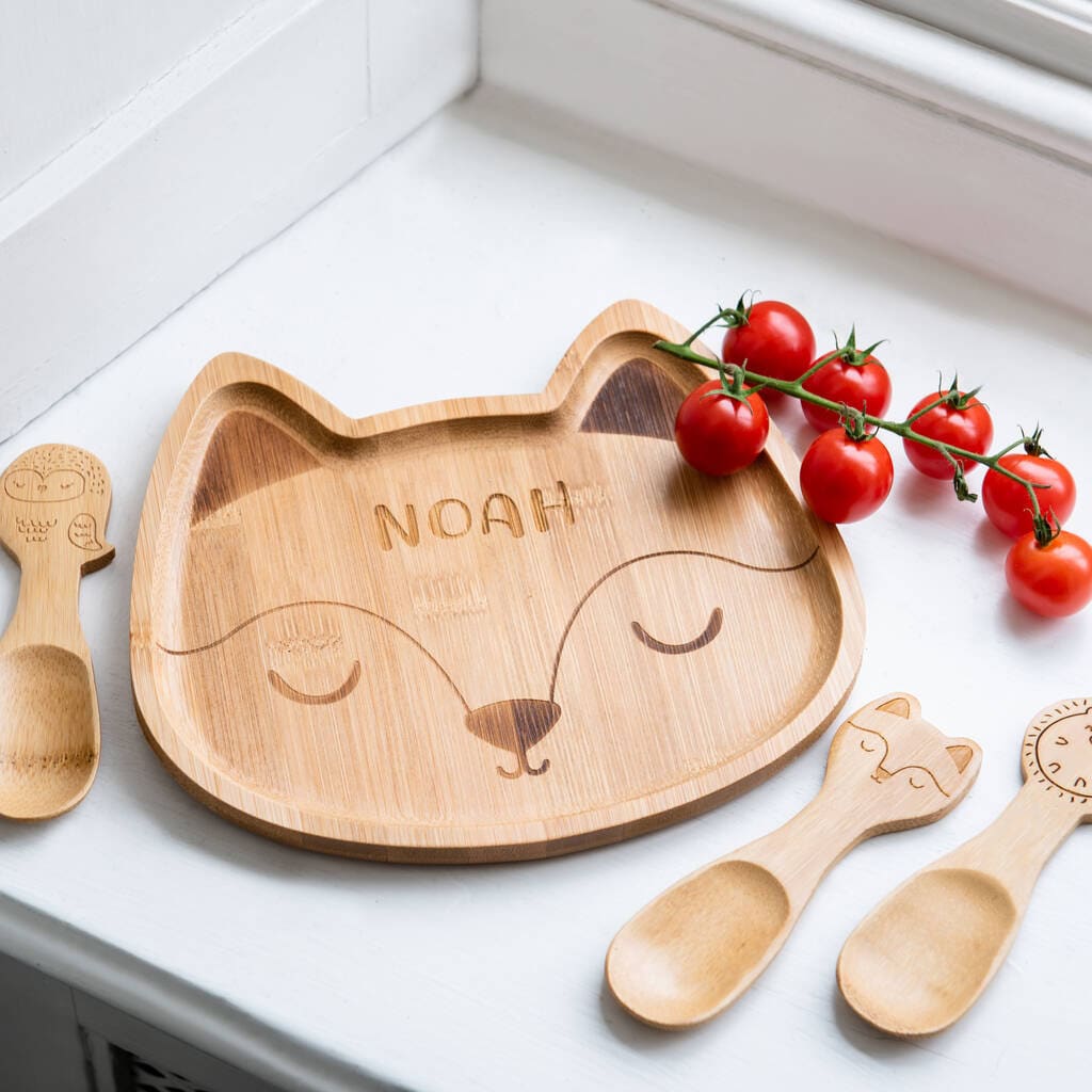 Personalized Fox Bamboo Plate Set: Eco Dinnerware With Spoons - Etsy