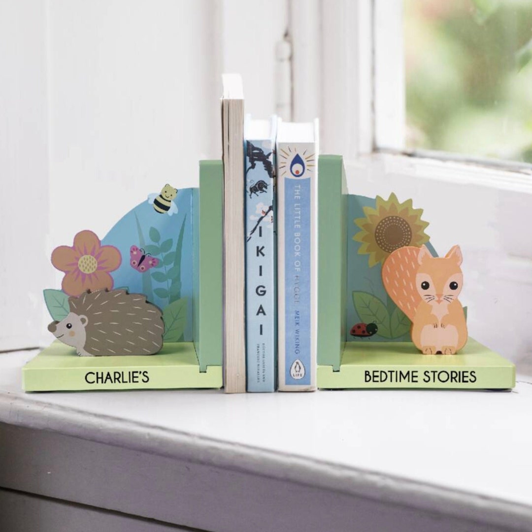 Personalised Spring Garden Bookends -cute Animal Wooden Bookends- First ...