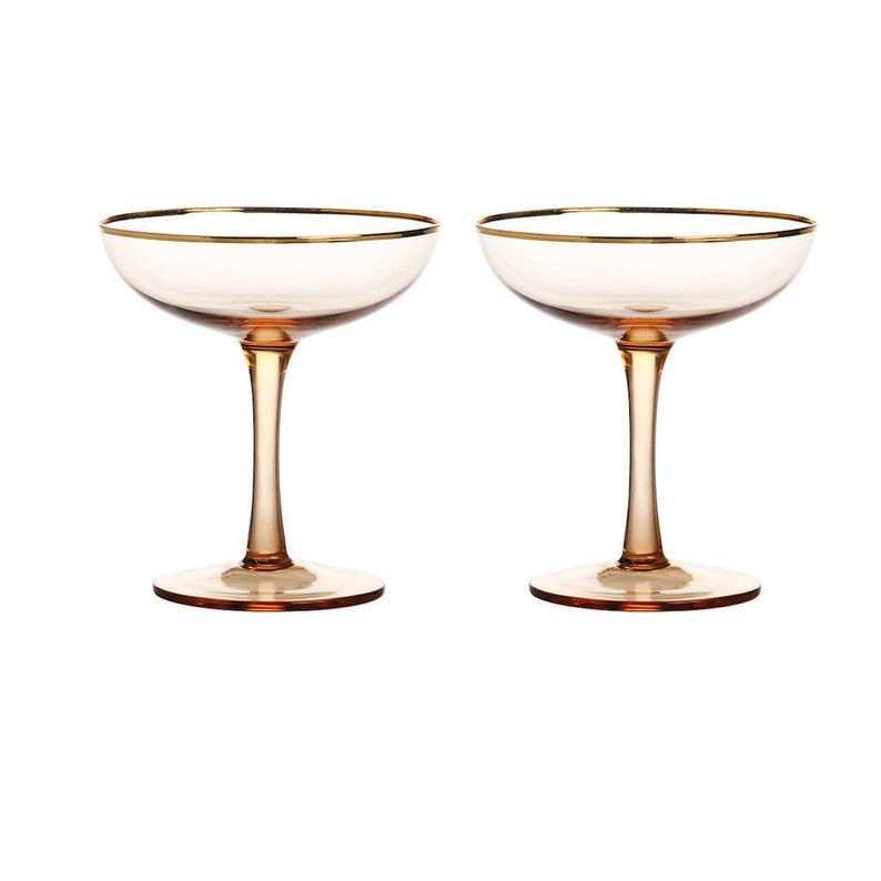 Champagne Coupe Rose Gold Set Of Two Birthday Pink Glasses Etsy