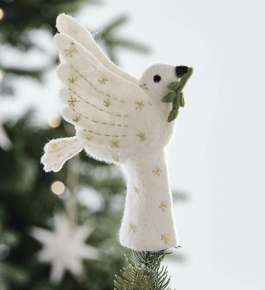 Handmade Felt Dove Christmas Tree Topper: Embroidered Gold Thread - Etsy
