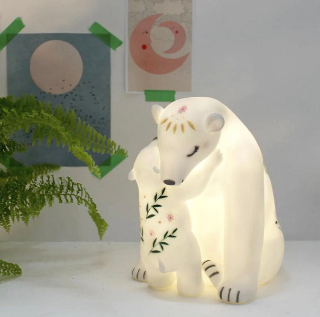 Personalised Hugging Sleeping Mummy and Baby Polar Bear Lamp Night ...