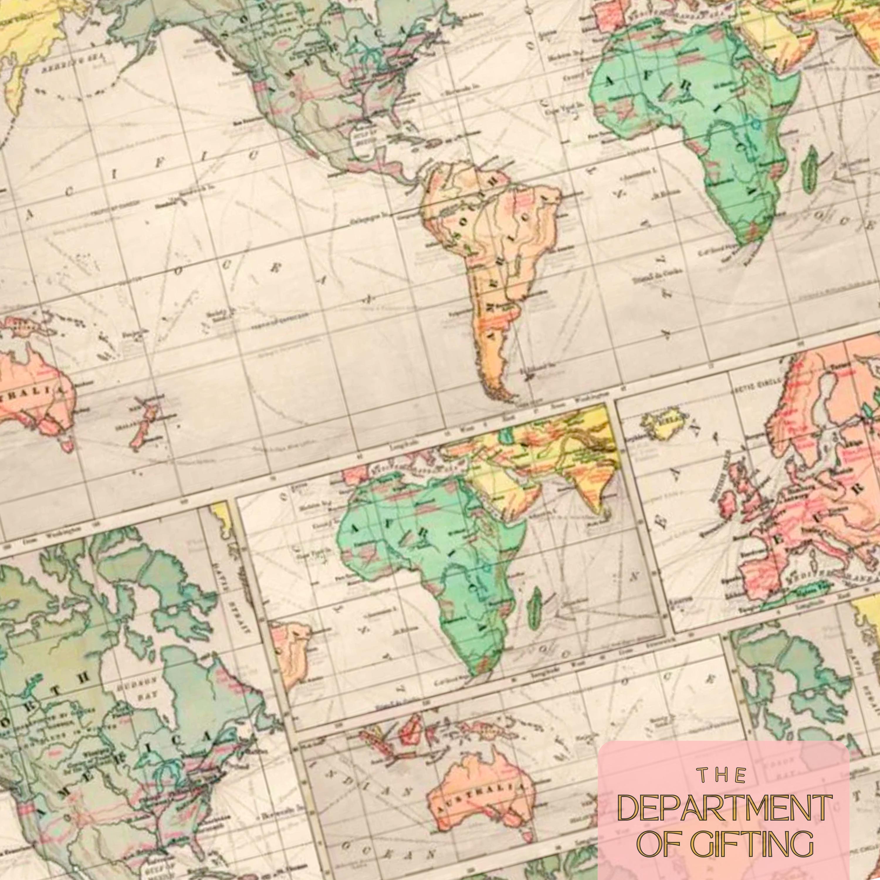 Retro World Map Wrapping Paper: Hand-printed Luxury Gift Wrap - Etsy