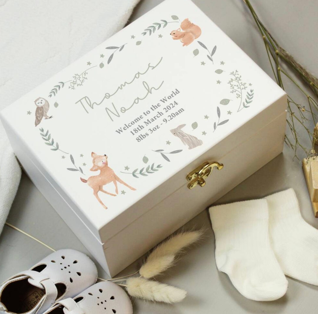 Personalised Woodland Animal Wooden Keepsake Box - Keepsake Box ...
