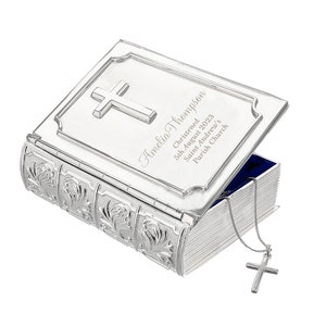 Personalized Silver Bible Keepsake Box With Rosary Beads - Etsy