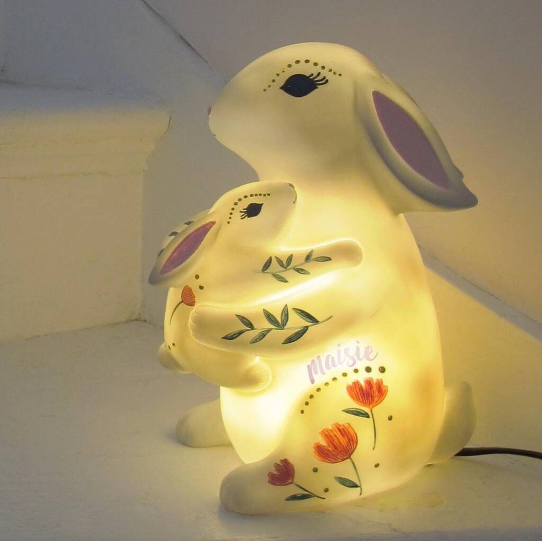 Personalized Bunny Night Light: Sleeping Mummy and Baby Rabbit Lamp ...