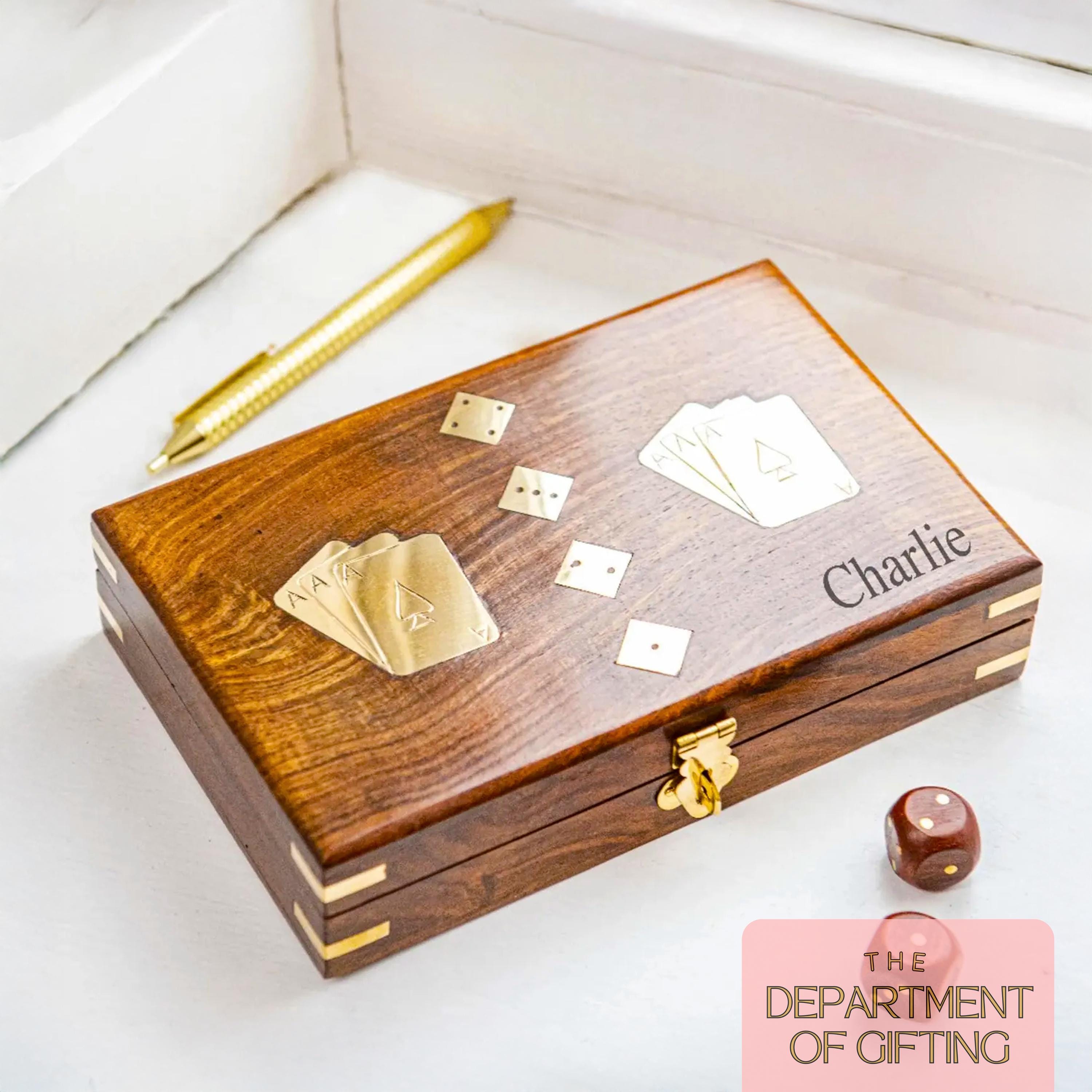 Personalized Rosewood Playing Card Box Set: Brass Inlay, Travel Game - Etsy