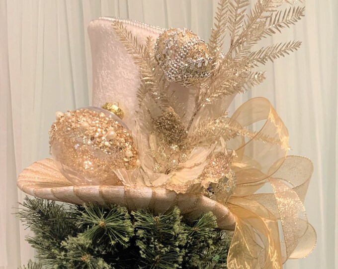 Silver and Gold Tree Topper Top Hat Gold and Silver Christmas Tree ...