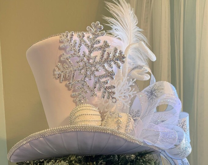 Snowflake Tree Topper Top Hat- White and Silver Tree Topper Top Hat ...