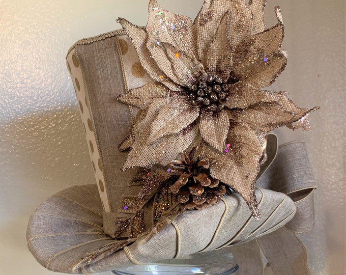 Burlap Tree Topper, Rustic Tree Topper Top Hat, Burlap Polka-dot Tree ...