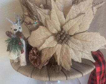 Burlap Tree Topper, Rustic Tree Topper Top Hat, Burlap Polka-dot Tree ...