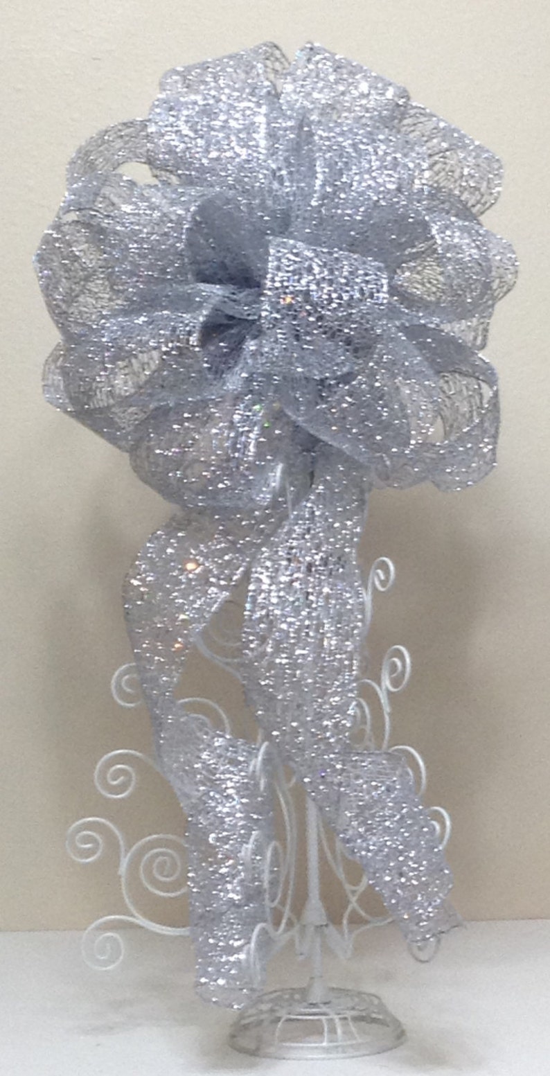 Extra Large Silver Tree Topper Bow - Christmas Tree Topper - Holiday ...