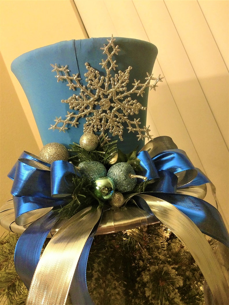 Silver and Blue Snowflakes Top Hat Tree Topper Silver and - Etsy