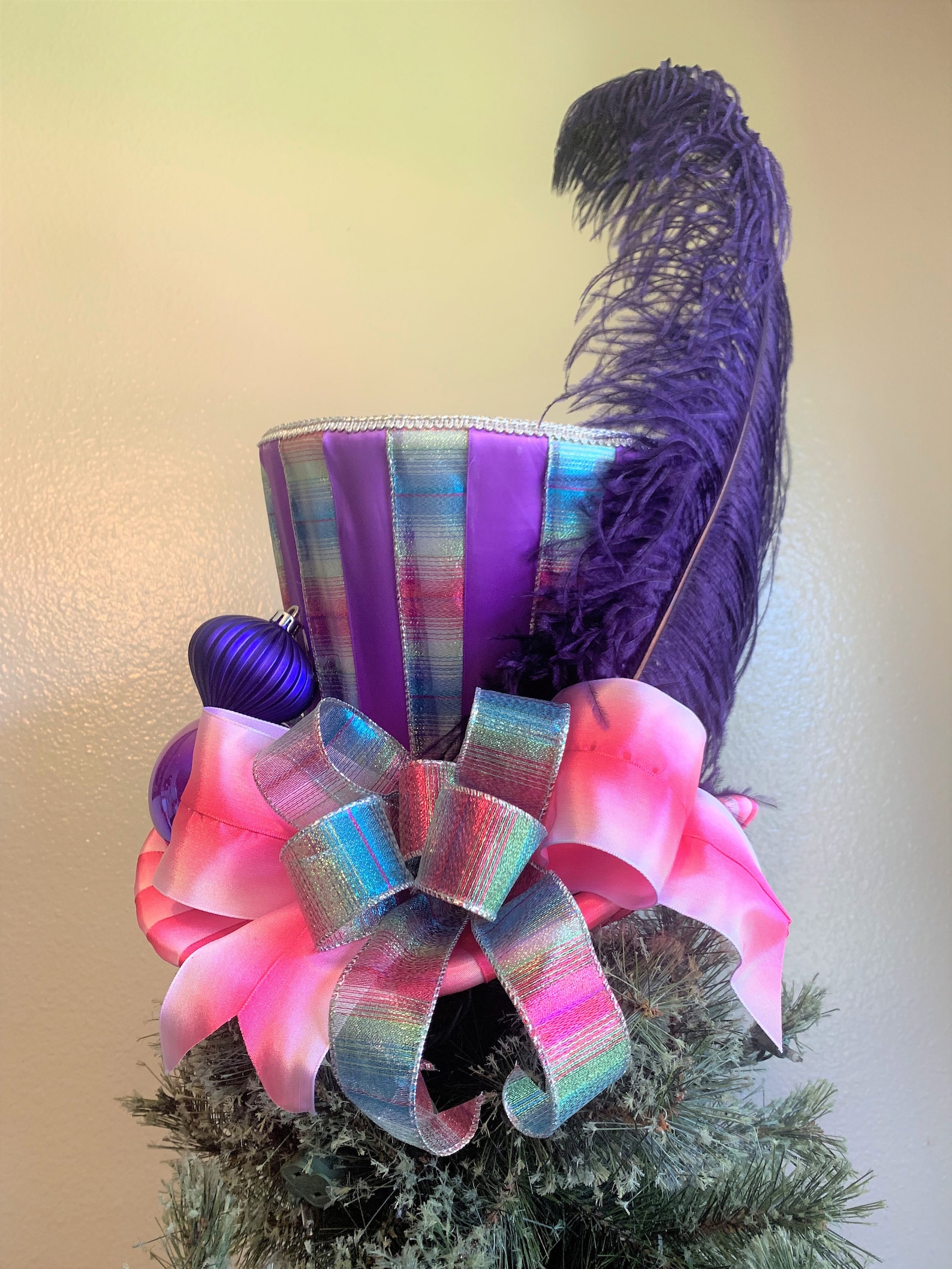 Purple and Pink Christmas Top Hat Tree Topper Whimsical Tree - Etsy