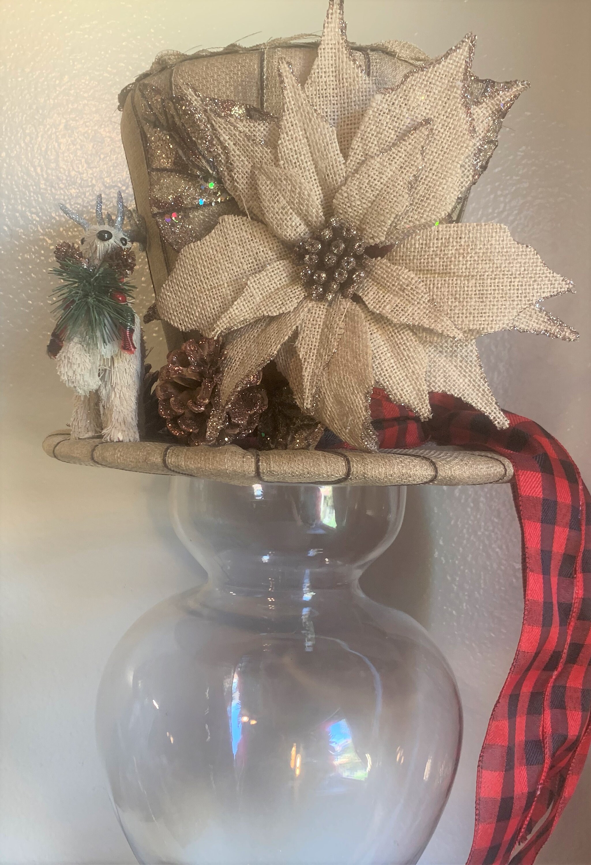 Rustic Burlap Top Hat Tree Topper - Woodland Christmas Centerpiece - Etsy