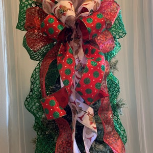 Extra Large Teddy Bear Tree Topper Bow - Red and Green Christmas Tree ...