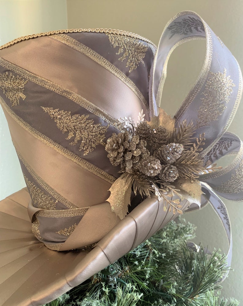 Christmas Tree Topper Top Hat, Silver Gold Tree Topper, Christmas Tree ...